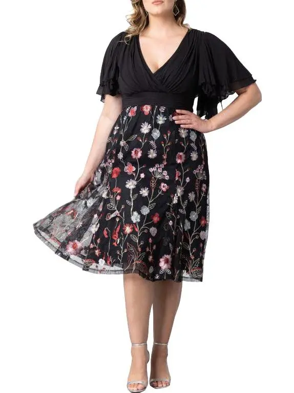 KIYONNA Lillian Embroidered Cocktail Dress - Bordeaux Blooms
