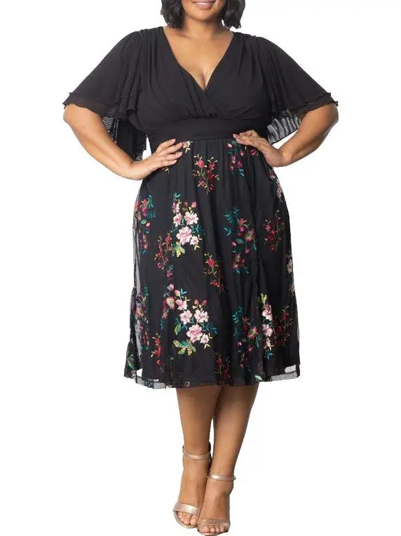 KIYONNA Lillian Embroidered Cocktail Dress - Onyx