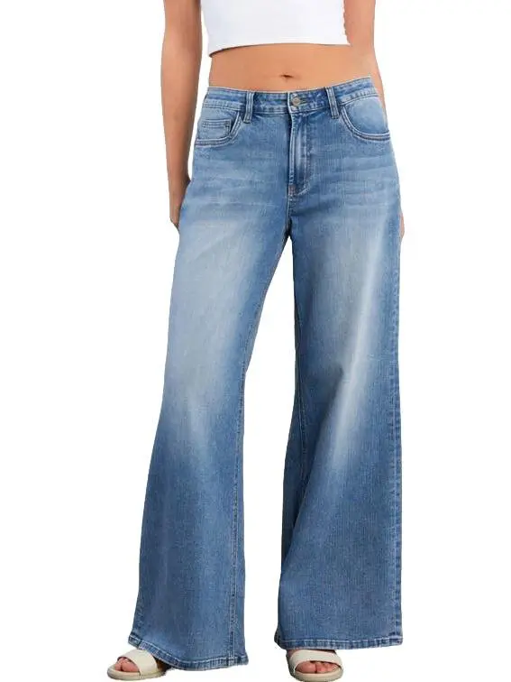 HINT OF BLU Myra Mid Rise Wide Leg Jeans - Atlas Blue