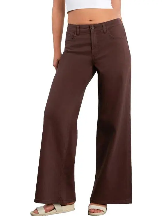 HINT OF BLU Myra Mid Rise Wide Leg Jeans - Dark Chocolate