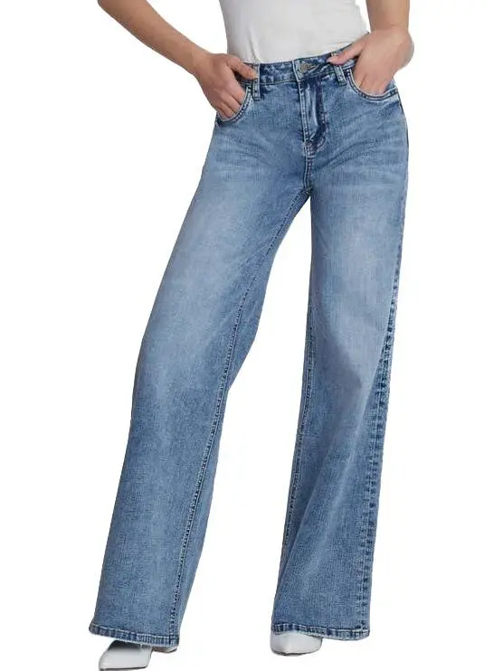HINT OF BLU Myra Mid Rise Wide Leg Jeans - Nora Blue