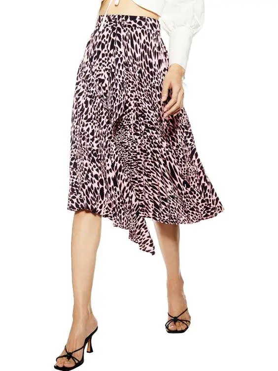 Topshop Pleated Midi Skirt - Pink Multi