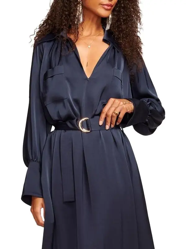 Ramy Brook Cecilia Satin Midi Shirtdress - Navy
