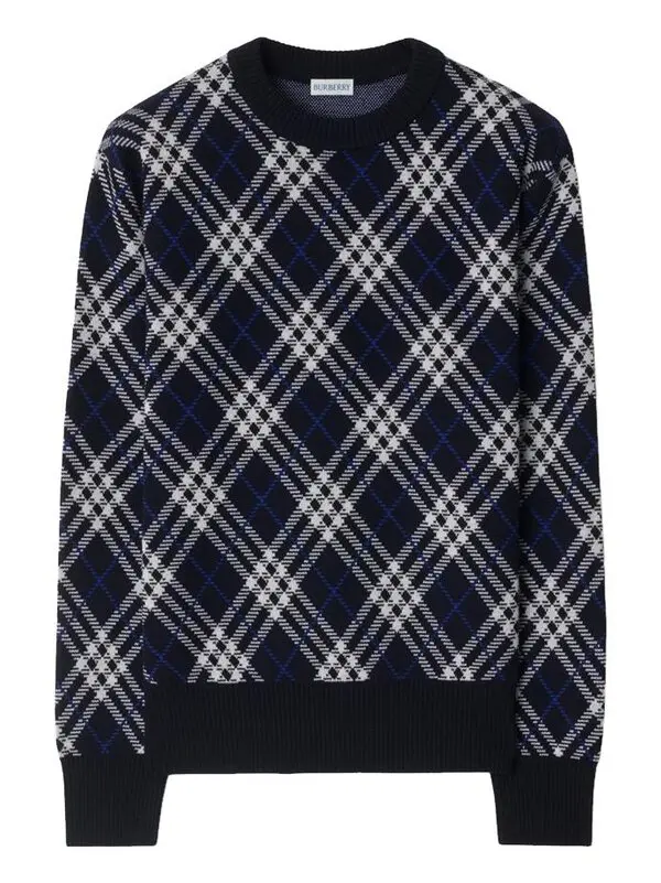 Burberry Check Wool Mohair Blend Sweater - Ink Blue