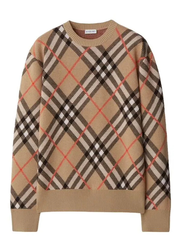Burberry Check Wool Blend Sweater - Sand Beige