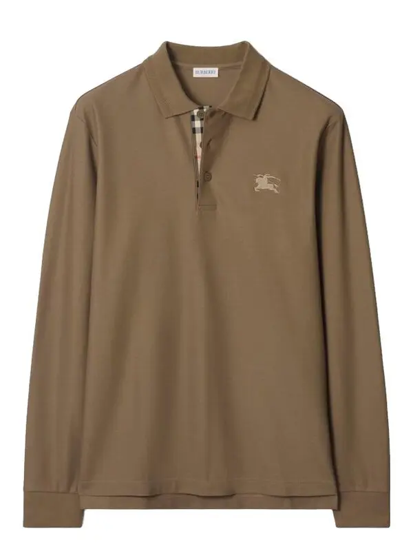 Burberry Long-sleeve Cotton Polo Shirt - Clay Brown