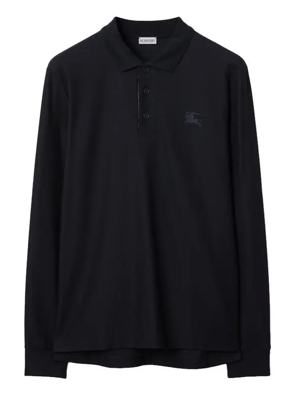 Burberry Long-sleeve Cotton Polo Shirt - Coal Blue