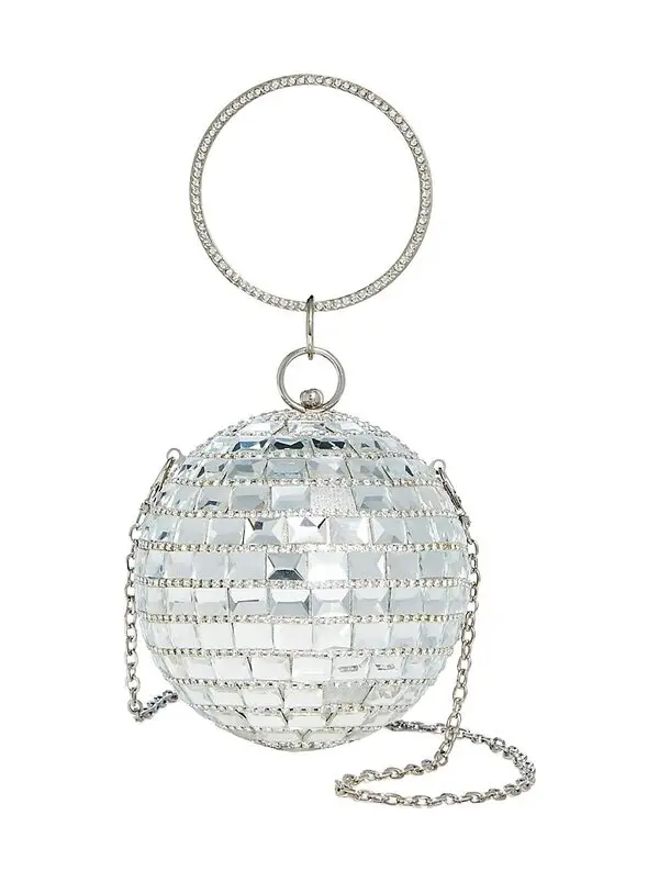 Aqua Embellished Disco Ball Clutch - Silver