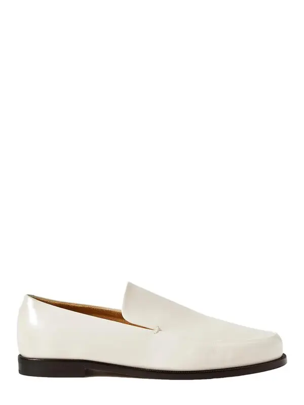 Khaite Alessio Glossed-leather Loafers - Neutrals