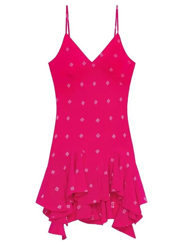 Givenchy Ruffle Silk Mini Dress - Fuchsia