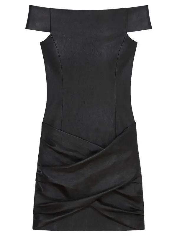Givenchy Draped Mini Leather Dress - Black