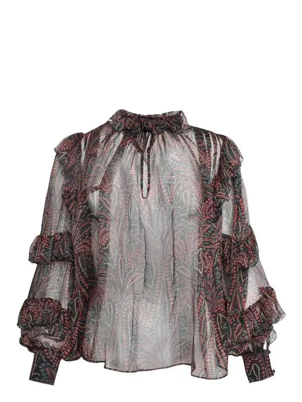 Etro Ruffled Paisley Silk Blouse - Multicolor