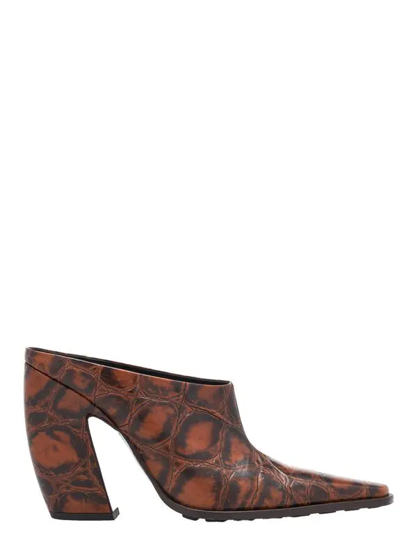 Bottega Veneta Tex Croc-embossed Mules - Brown