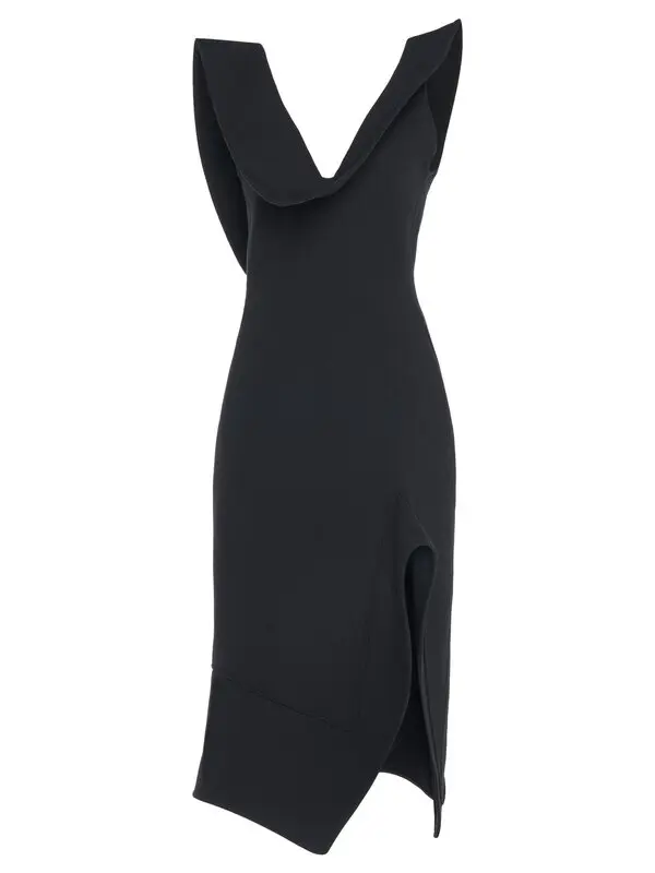 Bottega Veneta Draped Knit Midi Dress - Black
