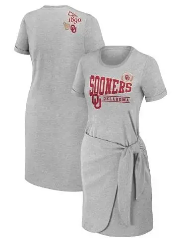 WEAR BY ERIN ANDREWS Oklahoma Sooners Knotted T-shirt Dress By - Heather Gray