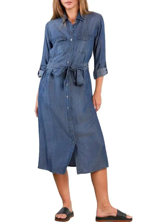 WASH LAB DENIM Soft Denim Belted Midi Shirtdress - Dulcet Blue