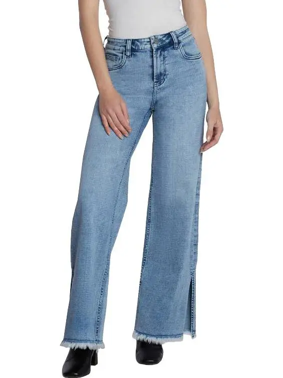 HINT OF BLU Frayed Split Hem Wide Leg Jeans - Split Blue