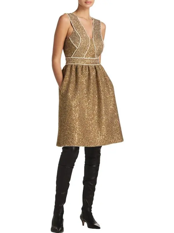 St. John Sparkle Sequin Knit Dress - Gold
