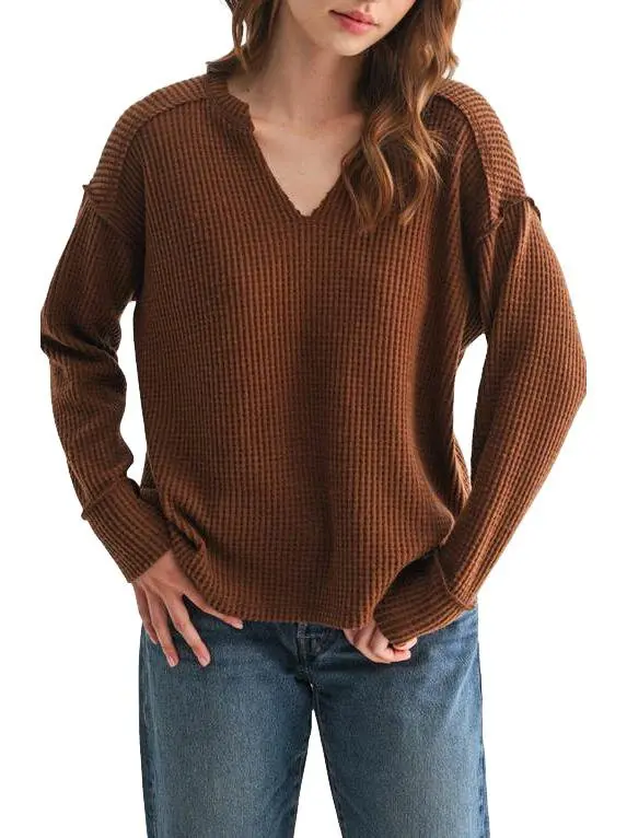 ALL IN FAVOR Textured Knit Henley Top - Dark Brown