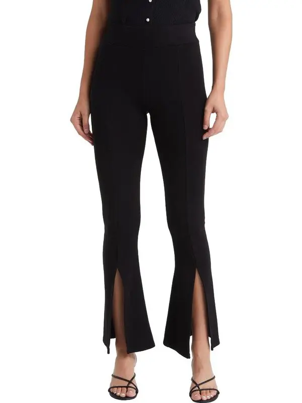 Ag X Emrata Morrison High Waist Flare Rib Knit Pants - True Black