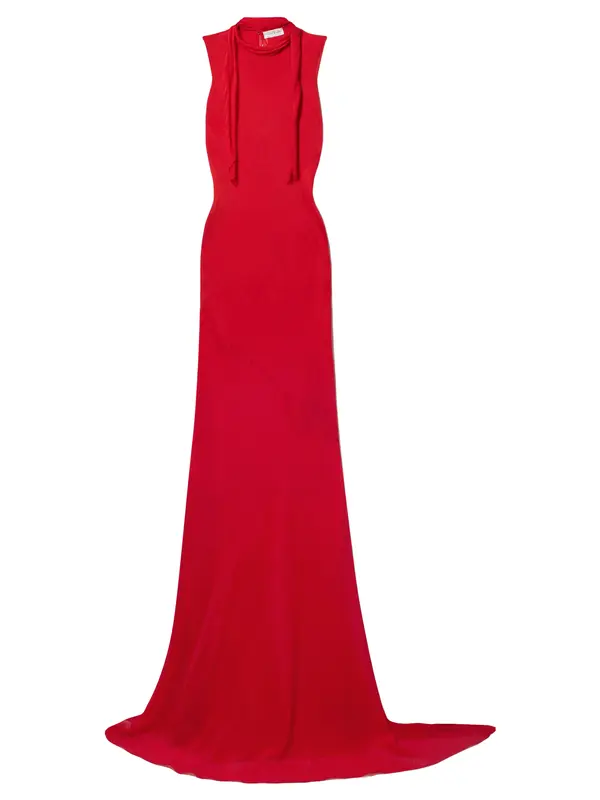 Veronica De Piante Christy Wool And Silk-blend Georgette Gown - Red