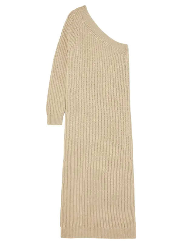 Max Mara One-shoulder Ribbed Midi Dress - Neutrals
