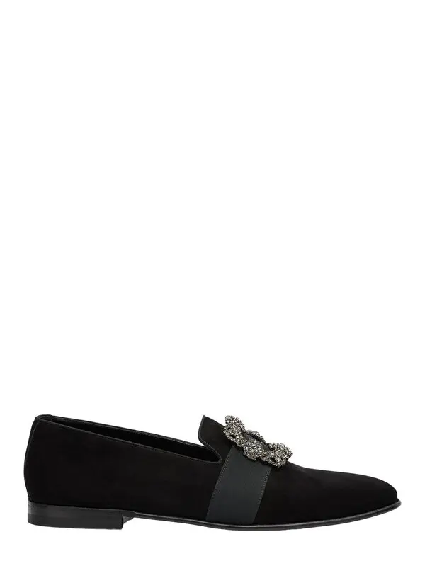 Manolo Blahnik Carlton Crystal Buckle Loafers - Black
