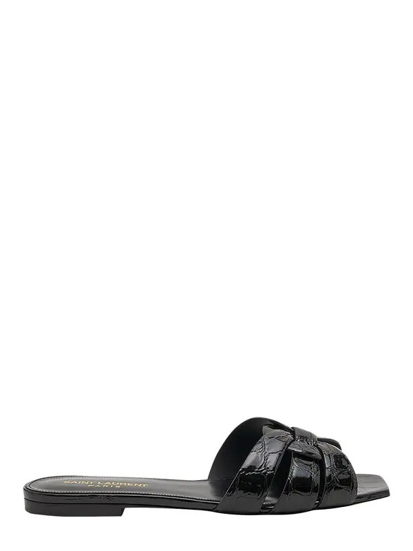 Saint Laurent Tribute Flat Slide Sandals - Noir