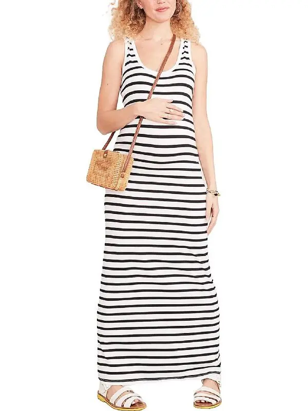 Hatch Collection Long Body Tank Dress - Black/white Stripe