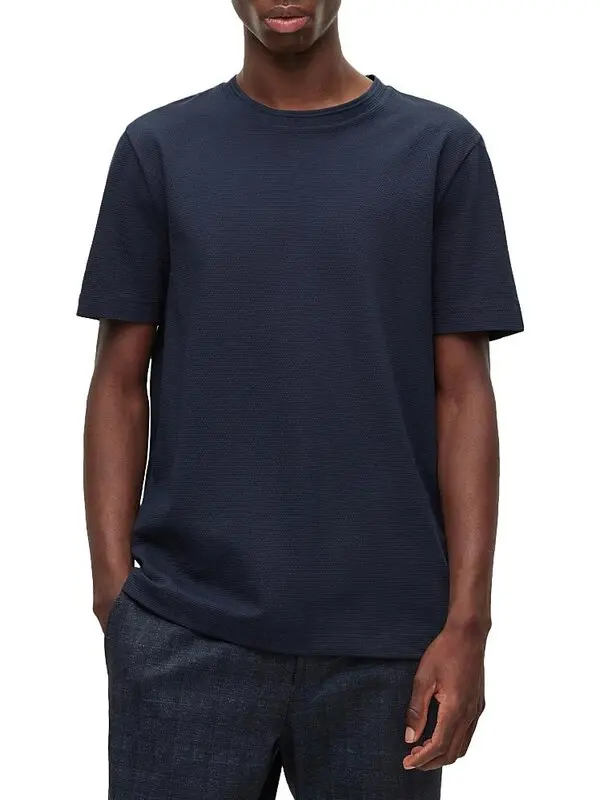 BOSS Tiburt Regular Fit Textured Short Sleeve Tee - Dark Blue