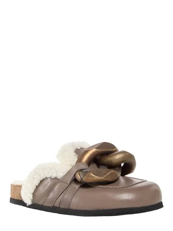 JW Anderson Chain Shearling Mules - Dark Grey