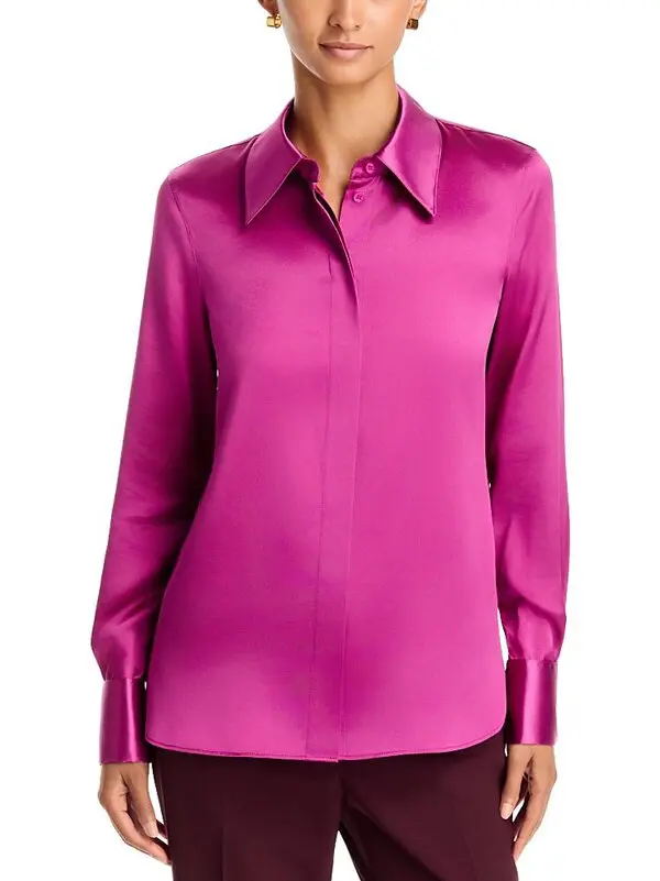 Lafayette 148 New York Silk French Cuff Shirt - Mulberry