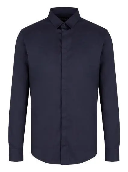 Emporio Armani Lightweight Comfortable Satin Slim-fit Shirt - Navy