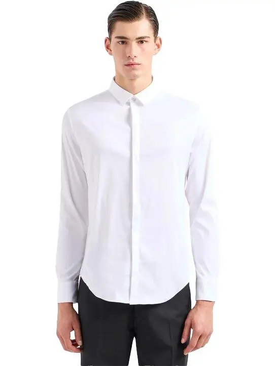 Emporio Armani Lightweight Comfortable Satin Slim-fit Shirt - White