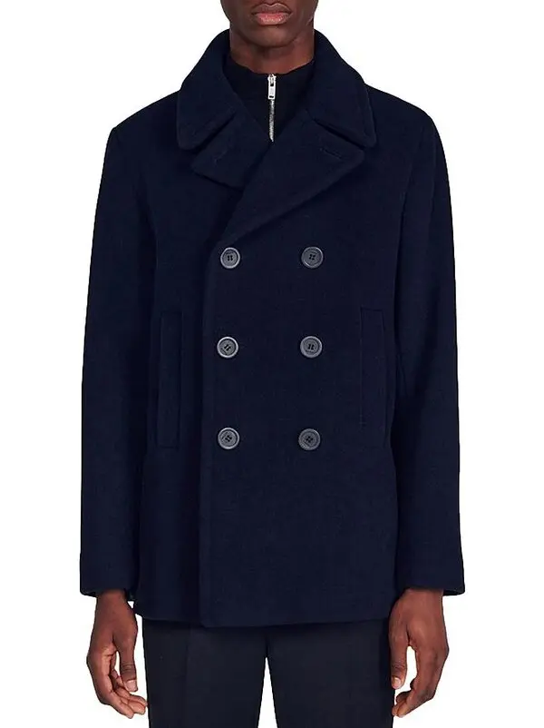 Sandro Double-breasted Wool Pea Coat - Navy Blue