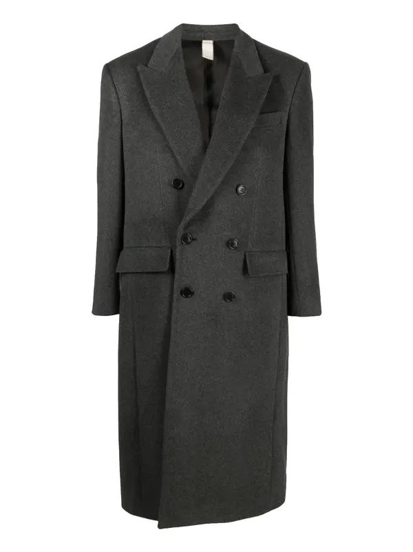 SUNFLOWER Double-breasted Wool Blend Midi Coat - Grey