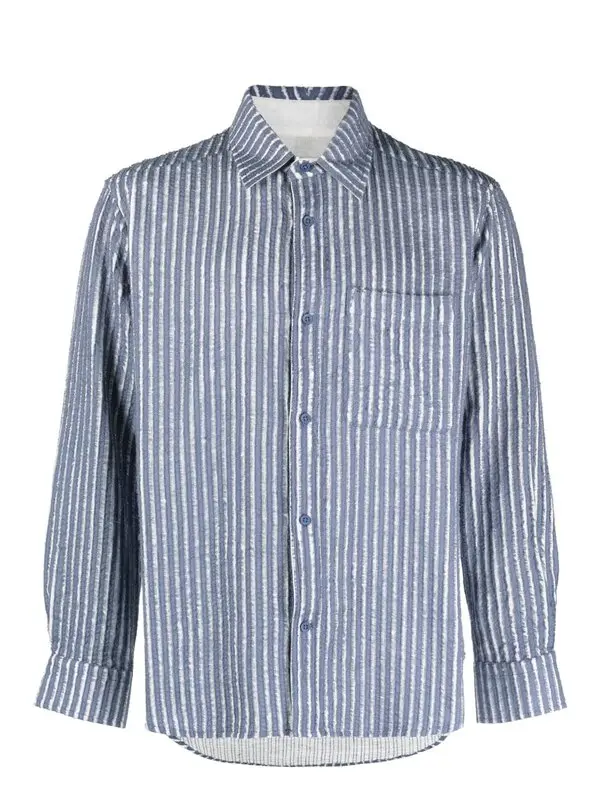 CRAIG GREEN Ripped Striped Cotton Shirt - Blue