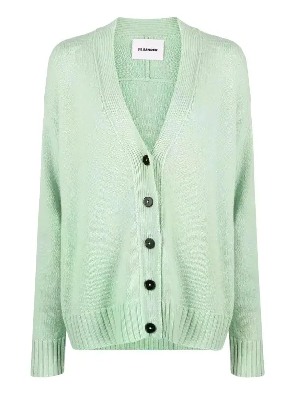 JIL SANDER V-neck Ribbed Knit Cardigan - Green