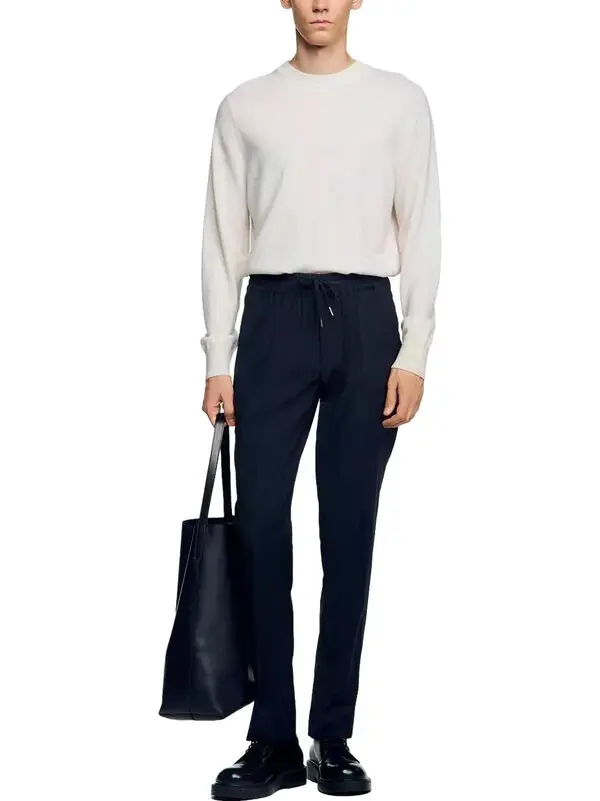 Sandro Elasticated Straight-leg Wool-blend Trousers - Blue