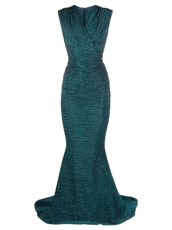Talbot Runhof Glitter-detail V-neck Gown - Green