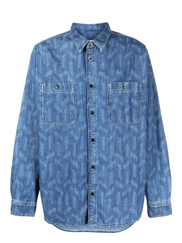 MARANT Bhelyn Geometric-print Denim Shirt - Blue