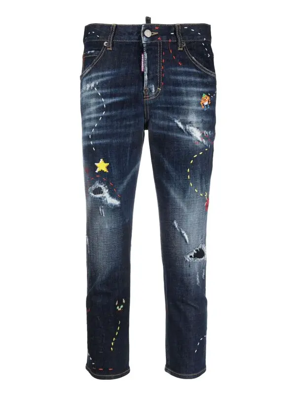 Dsquared2 Embroidered Cropped Jeans - Blue