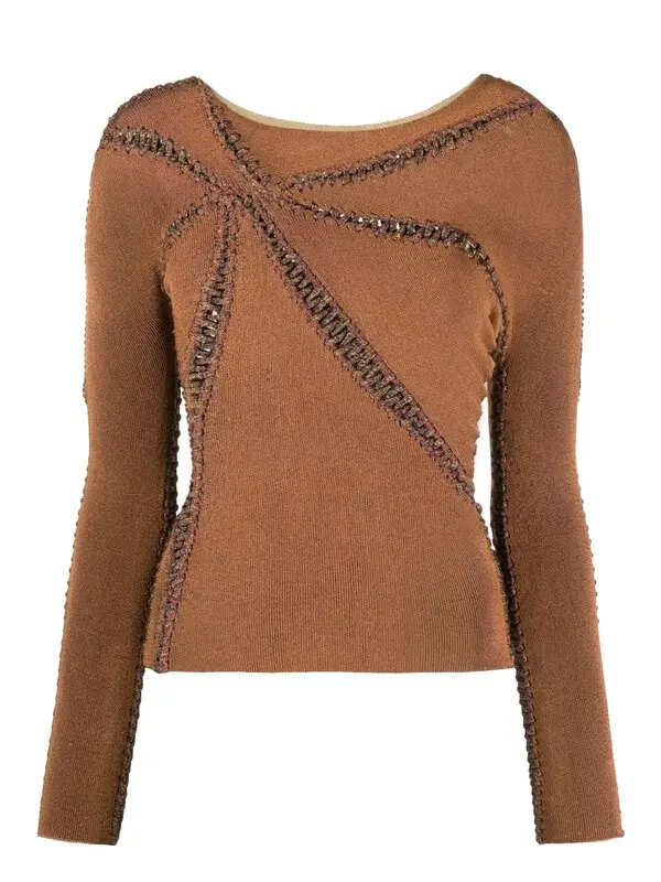 ISA BOULDER Starfish Contrast-stitching Top - Brown