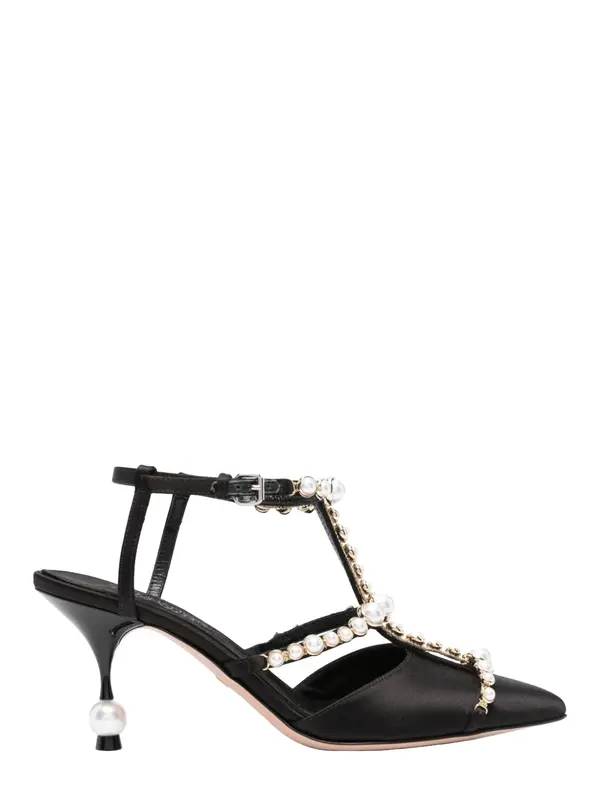 Giambattista Valli Pearl-detail Satin 85mm Pumps - Black
