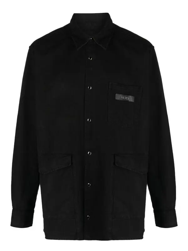 Gcds Logo-patch Cotton Shirt - Black