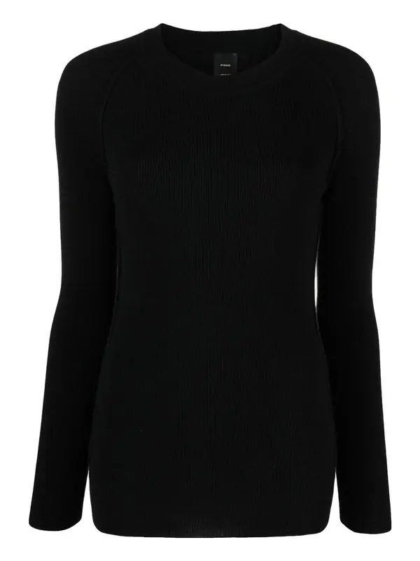 Pinko Round-neck Ribbed-knit Top - Black
