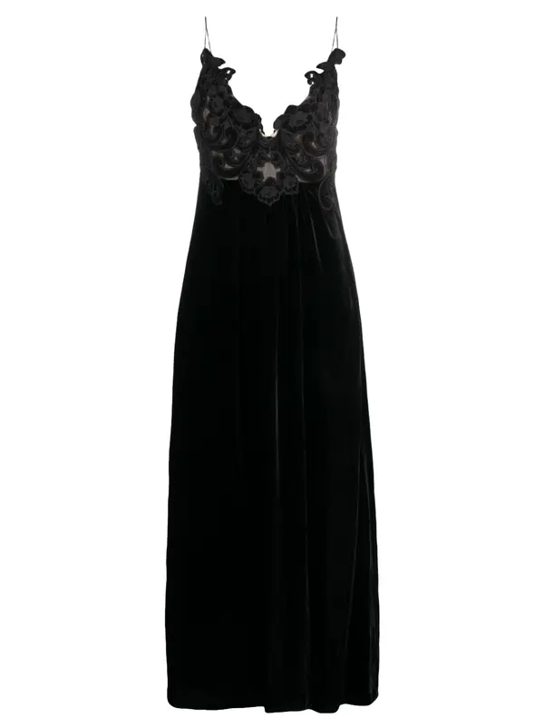 Zimmermann Floral-embellished Velvet A-line Dress - Black