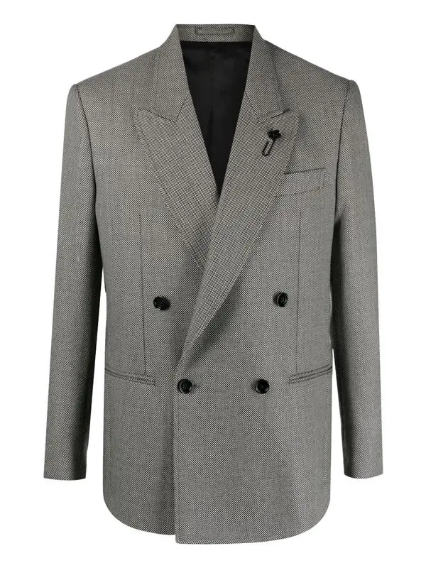 LARDINI Micro-dot Double-breasted Wool Blazer - Black