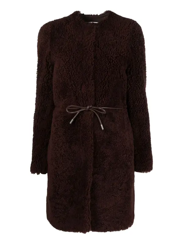 YVES SALOMON Belted Shearling Coat - Red