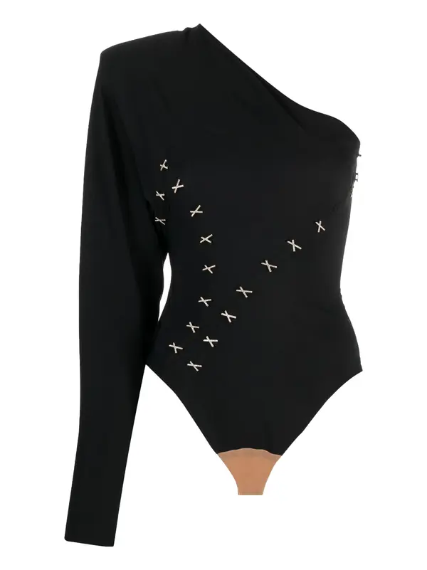 GENNY Appliqué-detailing One-shoulder Bodysuit - Black